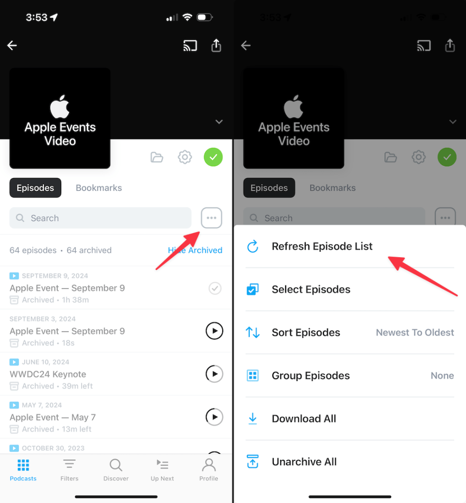 Refreshing a Podcast’s Episode List – Pocket Casts Support